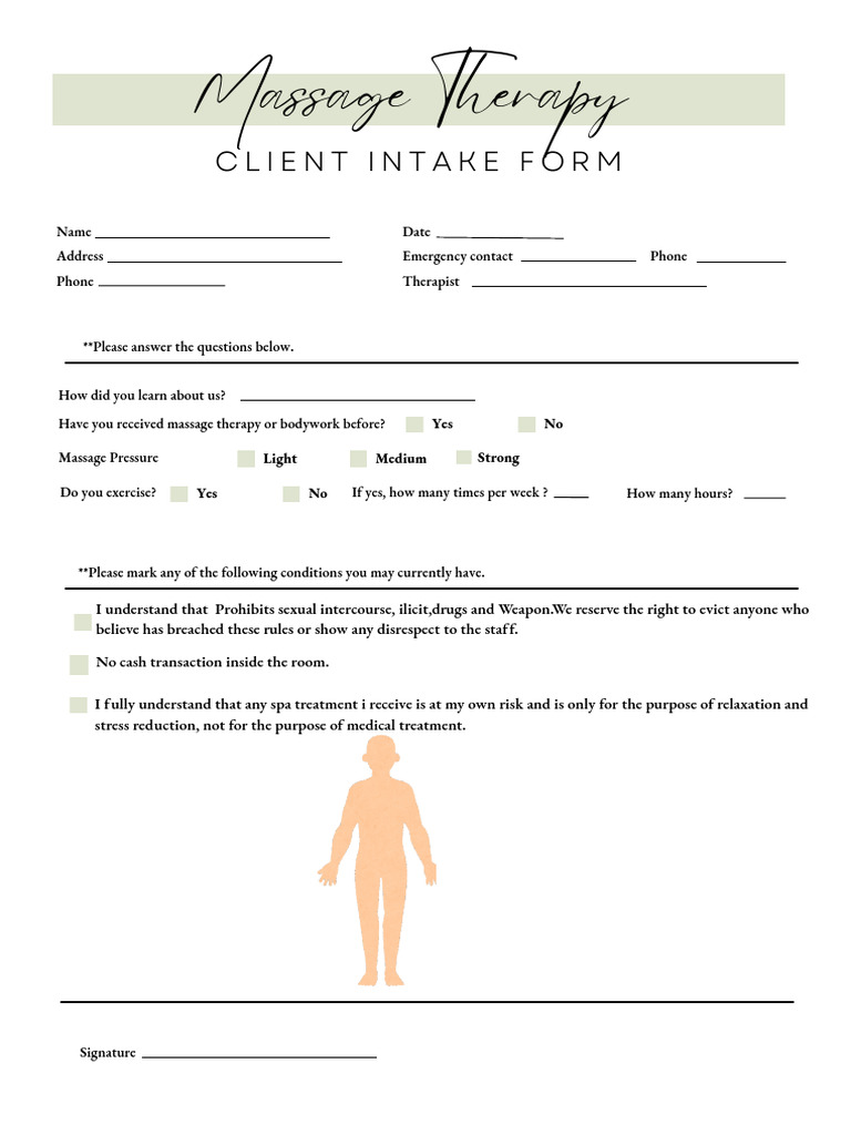 Massage Therapy Client Intake Form | PDF