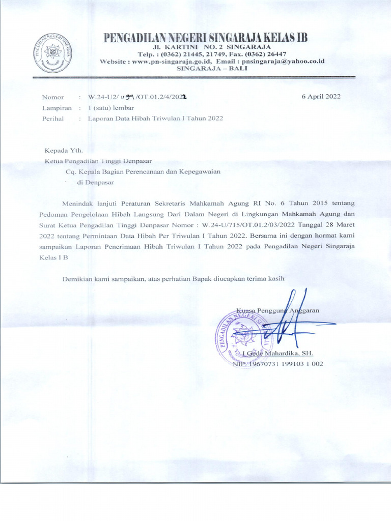 Lap Data Hibah TW I 2022 PN Singaraja | PDF