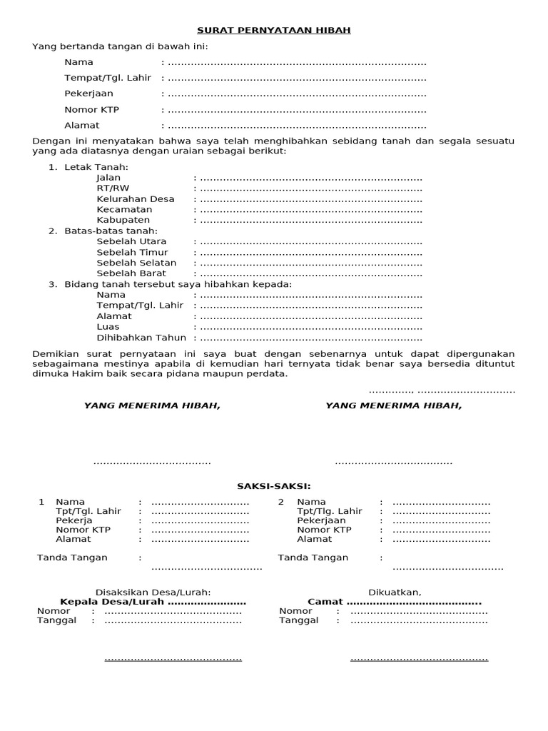Surat Pernyataan Hibah - 2025 | PDF