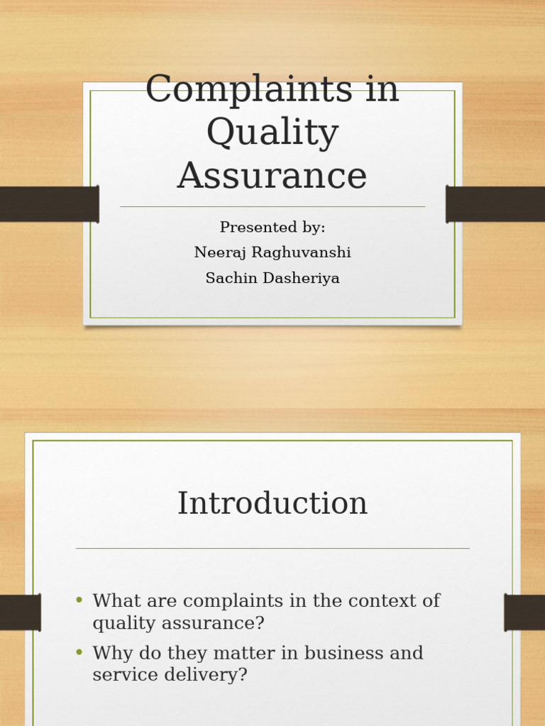 Complaints Quality Assurance Presentation Updated | PDF | Quality ...