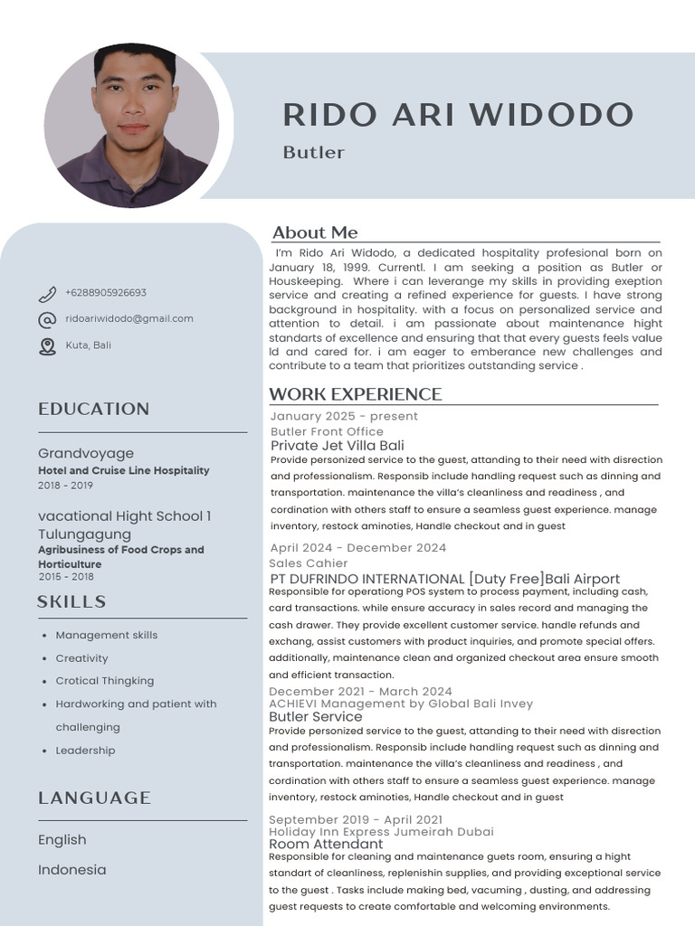 Cv Rido Ari Widodo Butler Pdf Pdf Point Of Sale Business