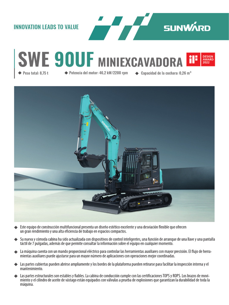 Mini Excavadora Sunward SWE 90UF | PDF | Vehículos | Vehículo de motor