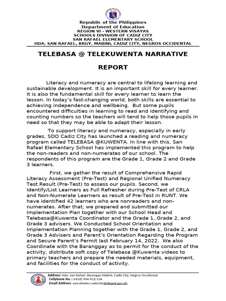 Telebasa Narrative Report Final | PDF | Literacy | Human Communication
