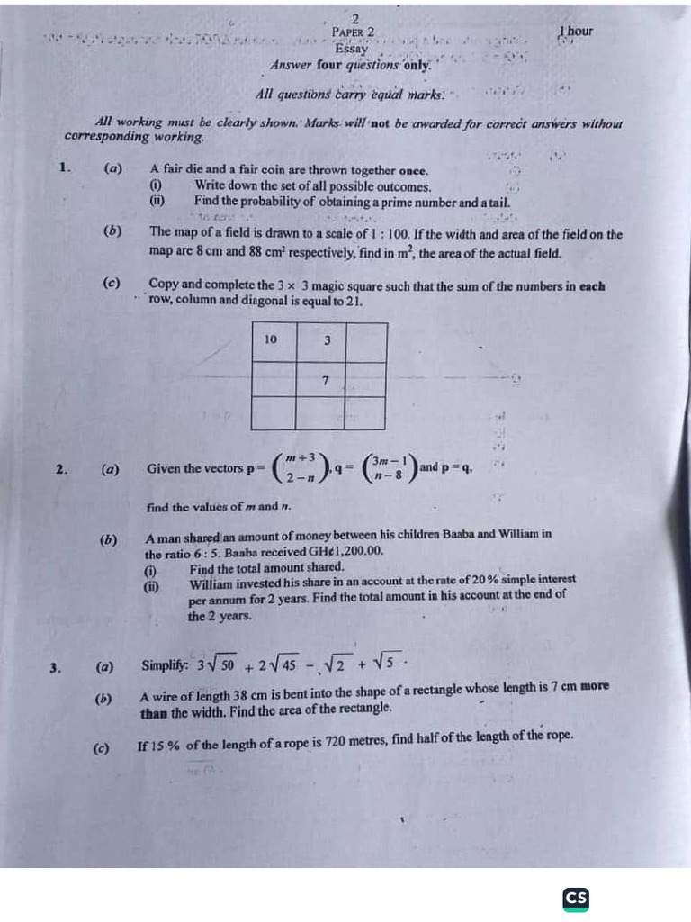 2024 Bece Mathematics | PDF