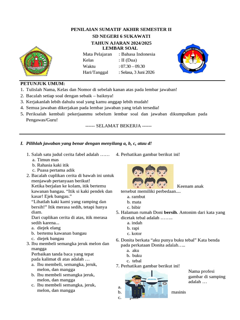 Soal Sas II Bahasa Indonesia Kelas II | PDF