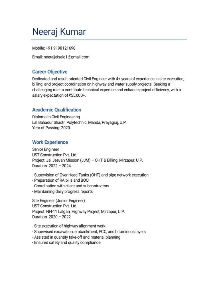 Neeraj Kumar Resume | PDF