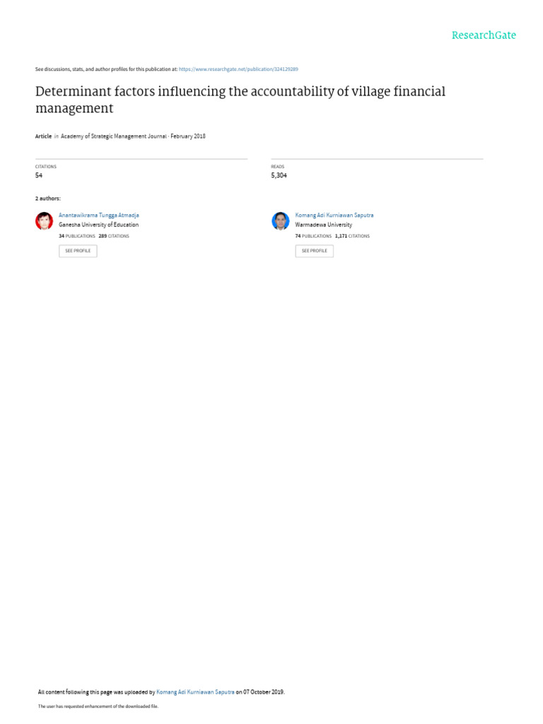 Village Financial Management Accountability | PDF | Regression Analysis ...