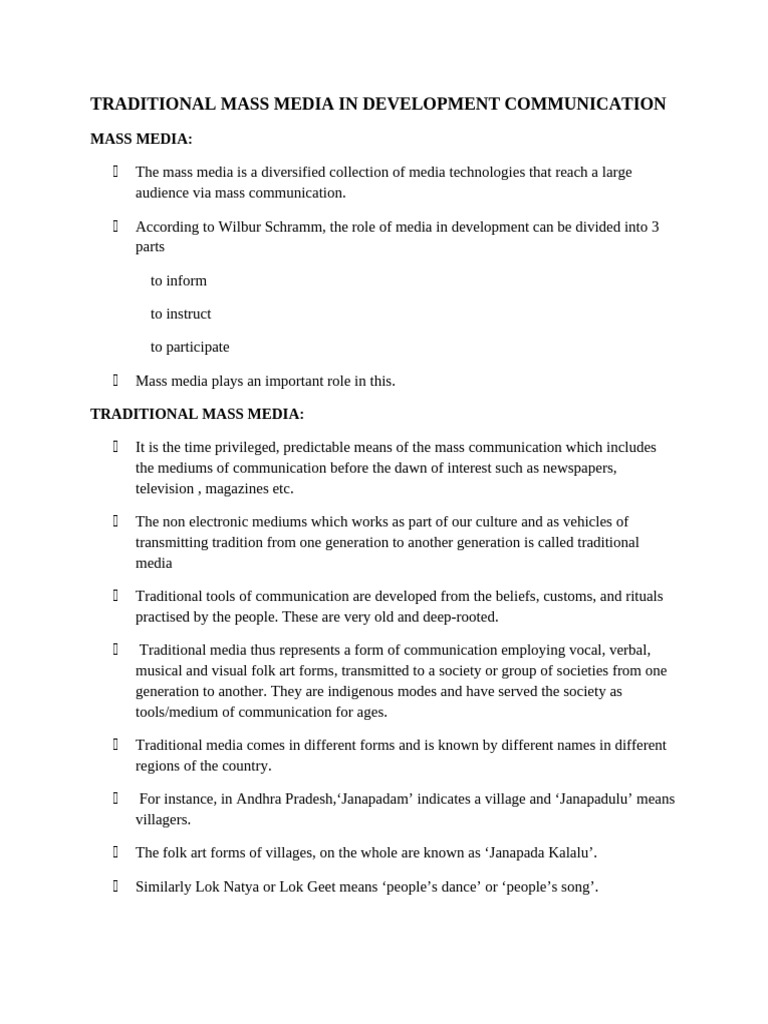 Traditional Mass Media in Development Communication | PDF ...