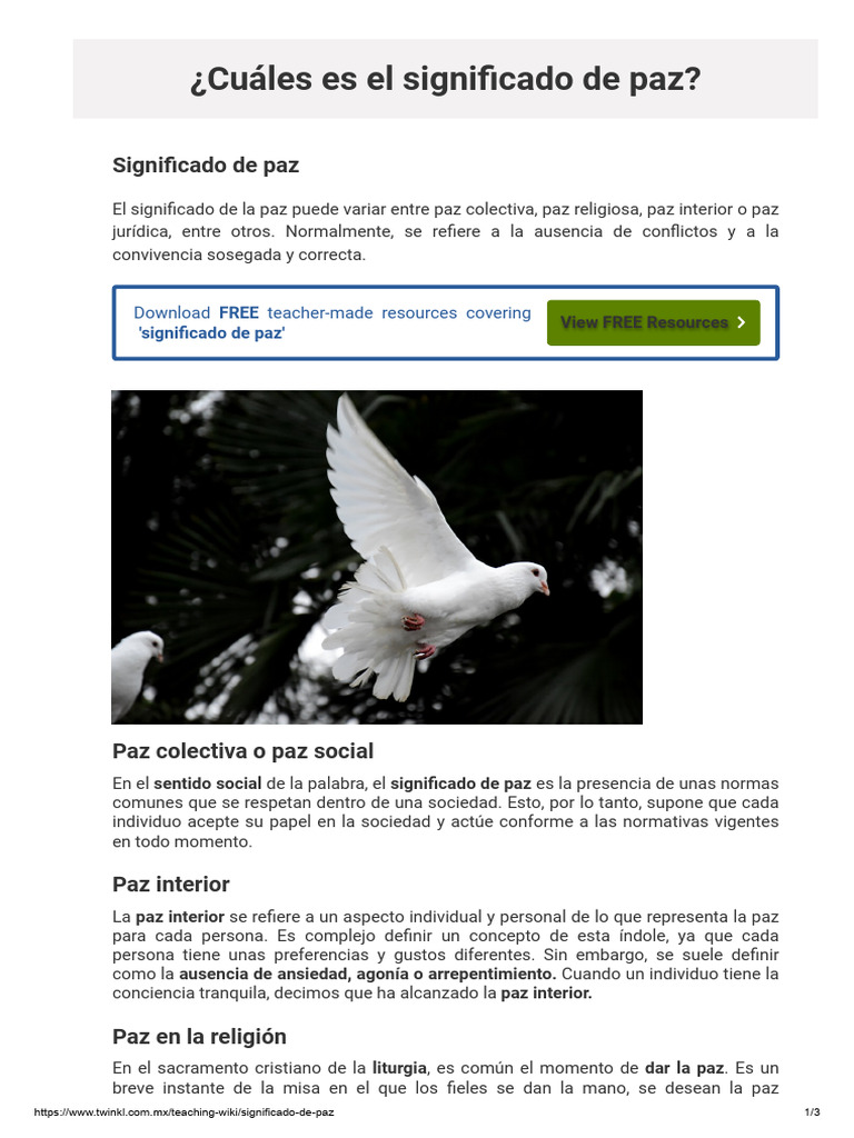 Significado de Paz - Concepto y Definición - Twinkl | PDF | Paz ...