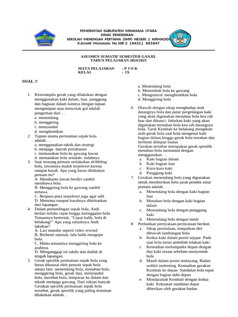 Soal Pjok Kelas 9 | PDF