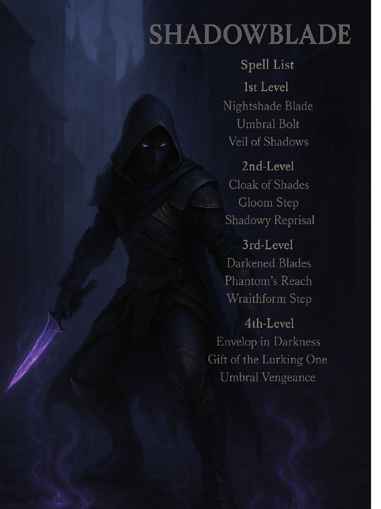 Shadowblade Spell List for D&D 5E | PDF
