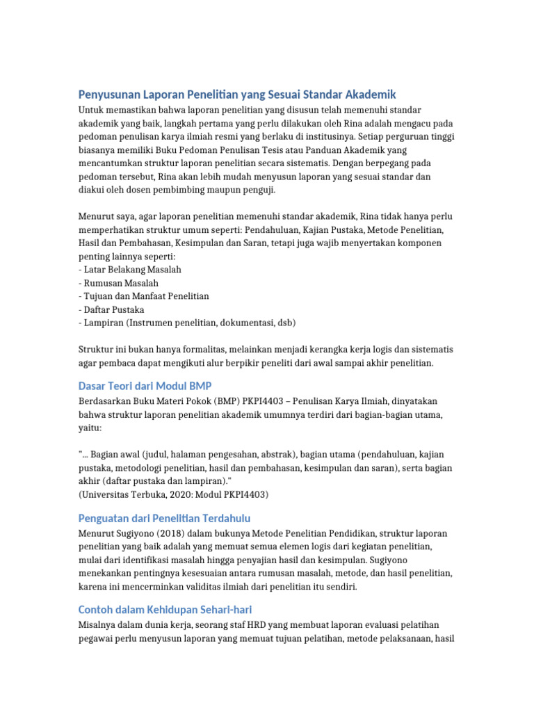 Laporan PTK Standar Akademik Rina | PDF