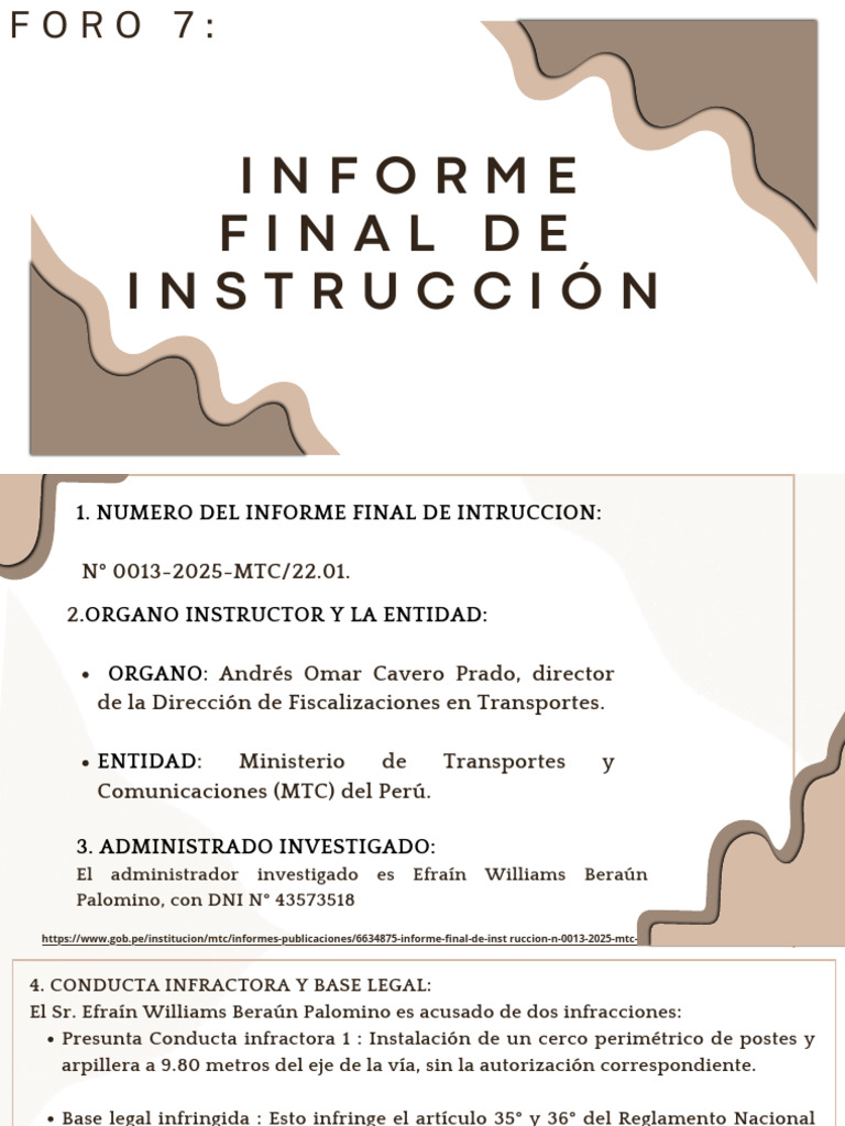 Informe Final de Instrucción MTC 2025 | PDF | Gobierno