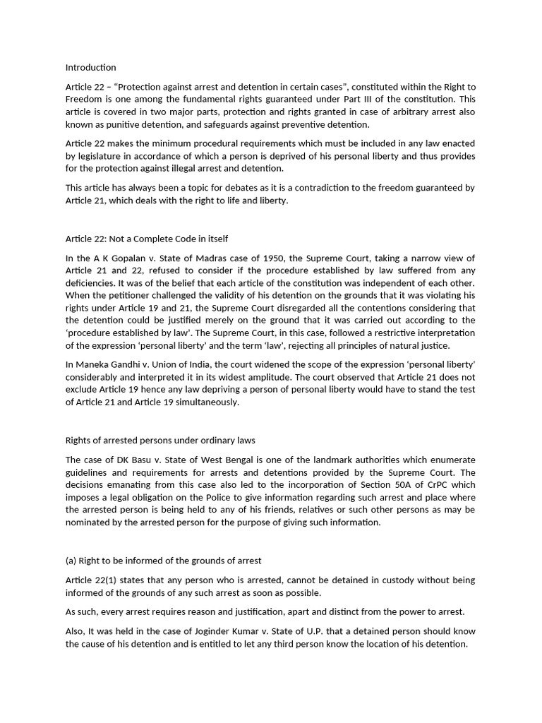 Article 22 | PDF | Arrest | Detention (Imprisonment)