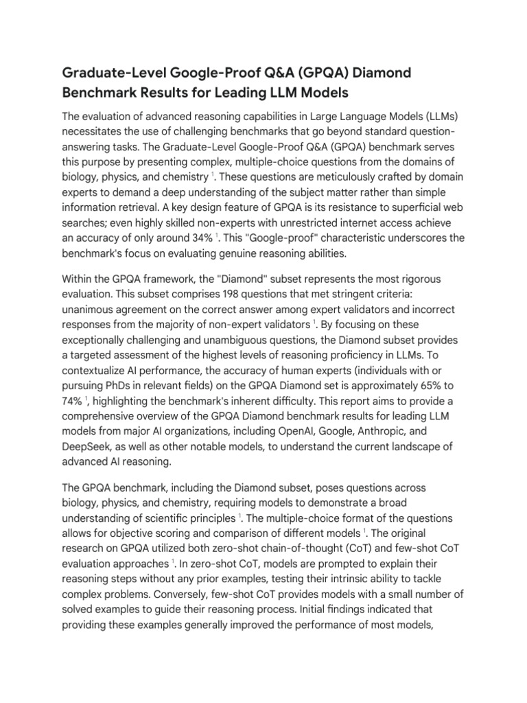 GPQA Diamond Benchmark Results | PDF | Artificial Intelligence ...