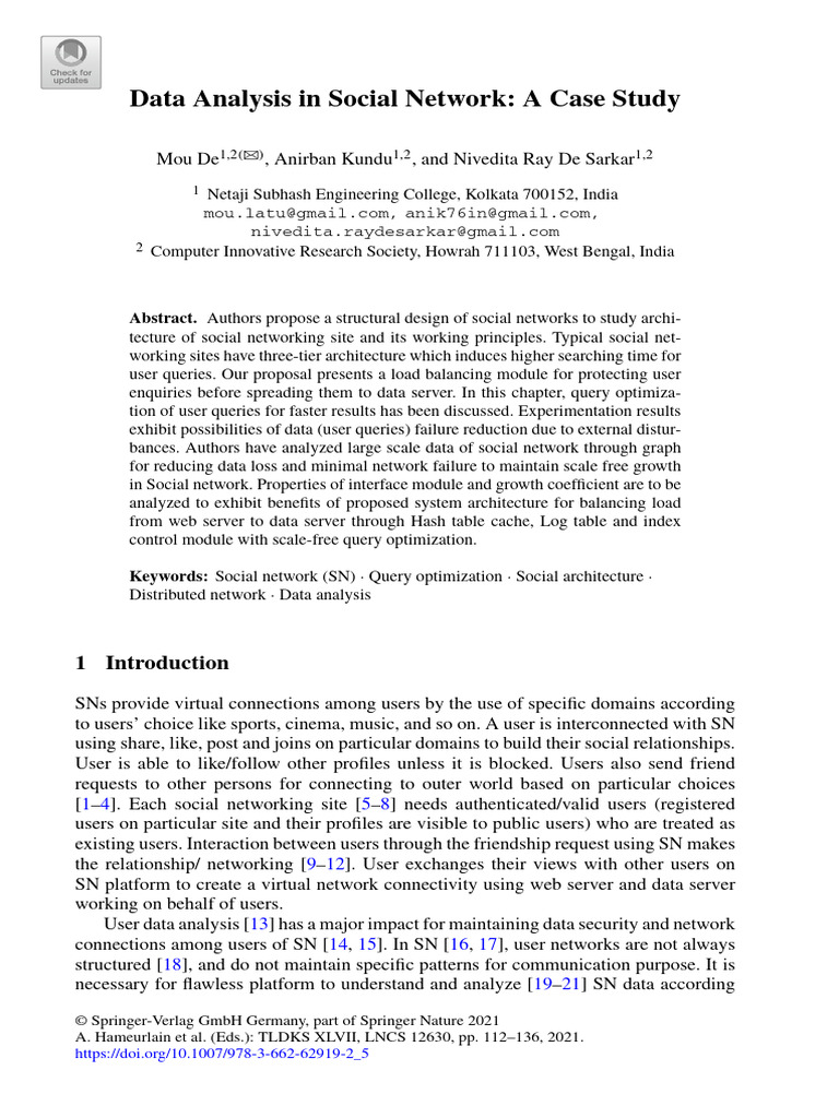 Data Analysis in Social Network a Case S | PDF | Load Balancing ...