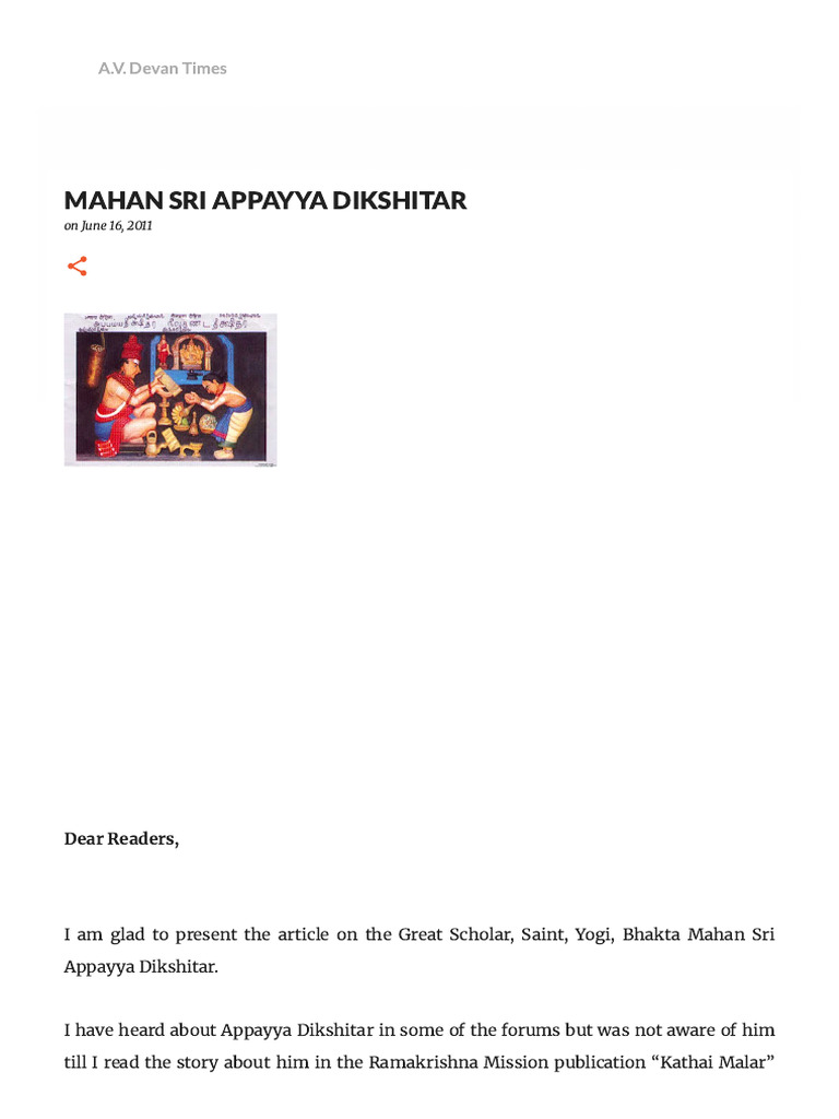 Life and Works of Appayya Dikshitar | PDF | Advaita Vedanta | Vaishnavism
