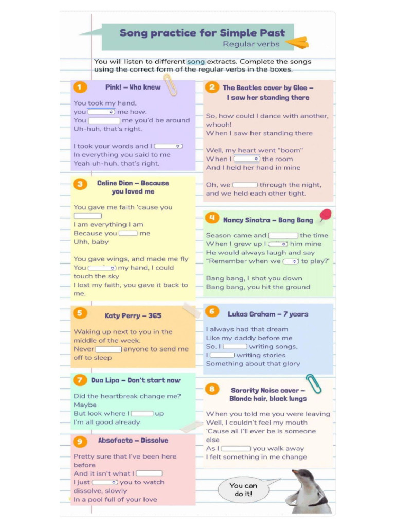 Song Practice For Simple Past | PDF