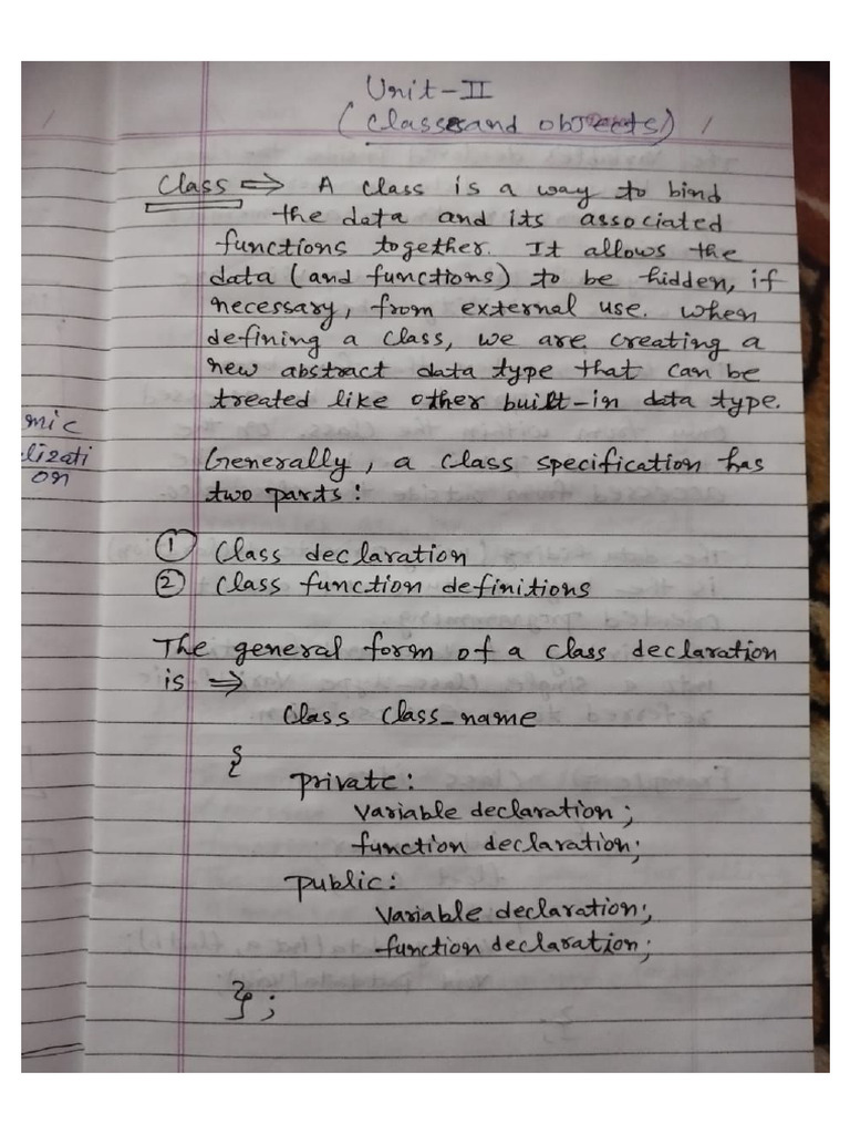 Unit-2(Part-1)(Classes and Objects)(Programming in C++) | PDF