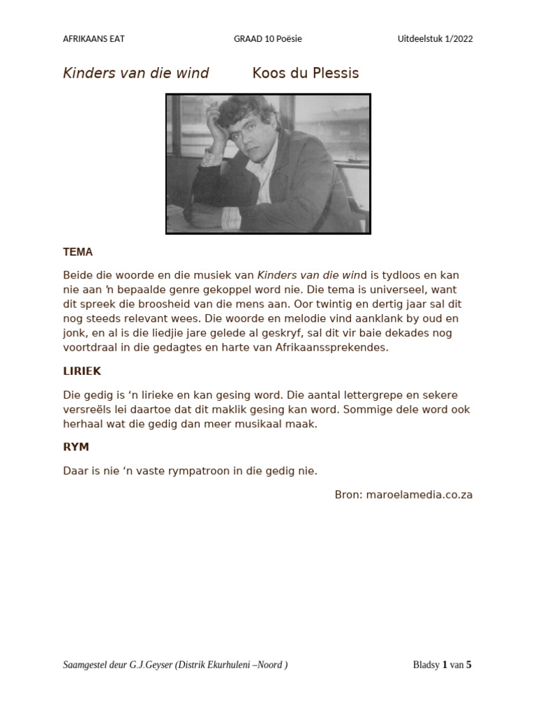 Kinders Van Die Wind Koos Du Plessis | PDF