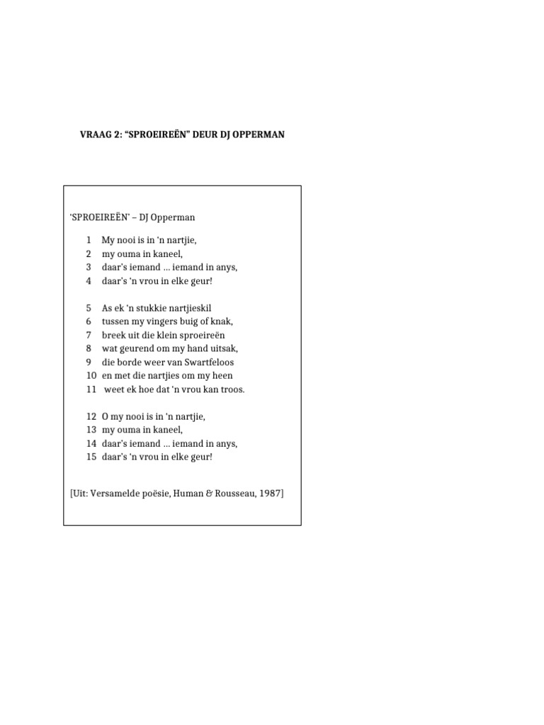 SPROEIREËN Gedig Vraestel | PDF