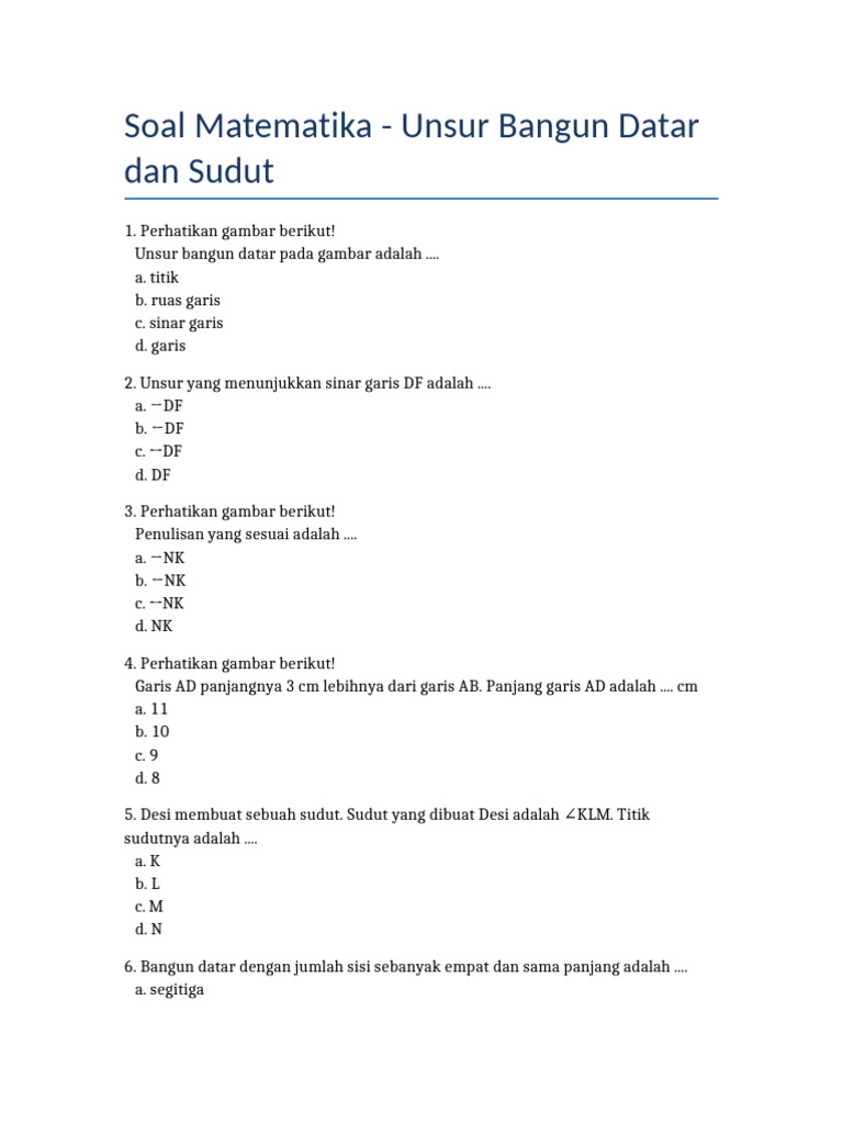 Soal Matematika Bangun Datar Dan Sudut | PDF