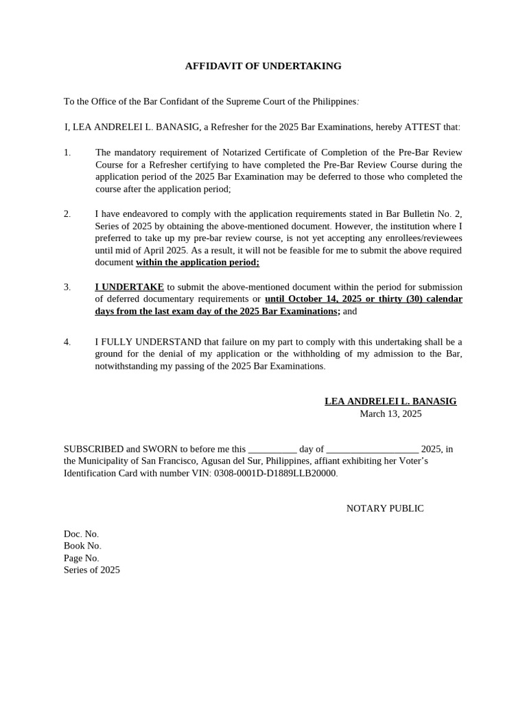 Affidavit of Undertaking | PDF