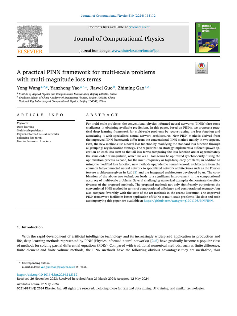 A Practical PINN Framework For Multi Scale Problems 2024 Journal of ...