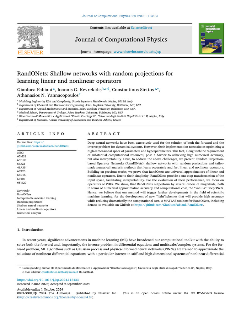 RandONets Shallow Networks With Random Projections F 2025 Journal of Comput | PDF | Partial ...