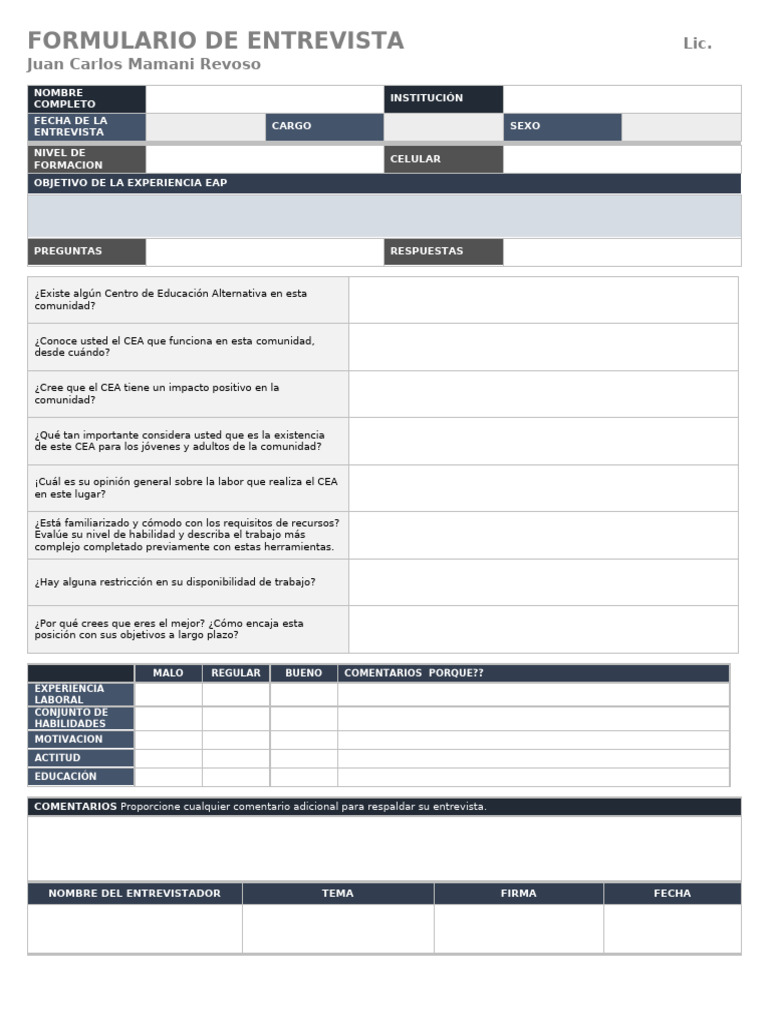 Formulario de Entrevista Revo | PDF
