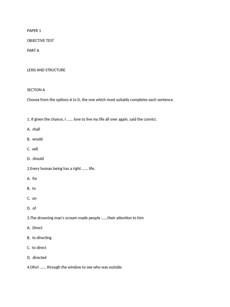 Objective Test on Lexis and Structure | PDF | Stuttering | Human ...