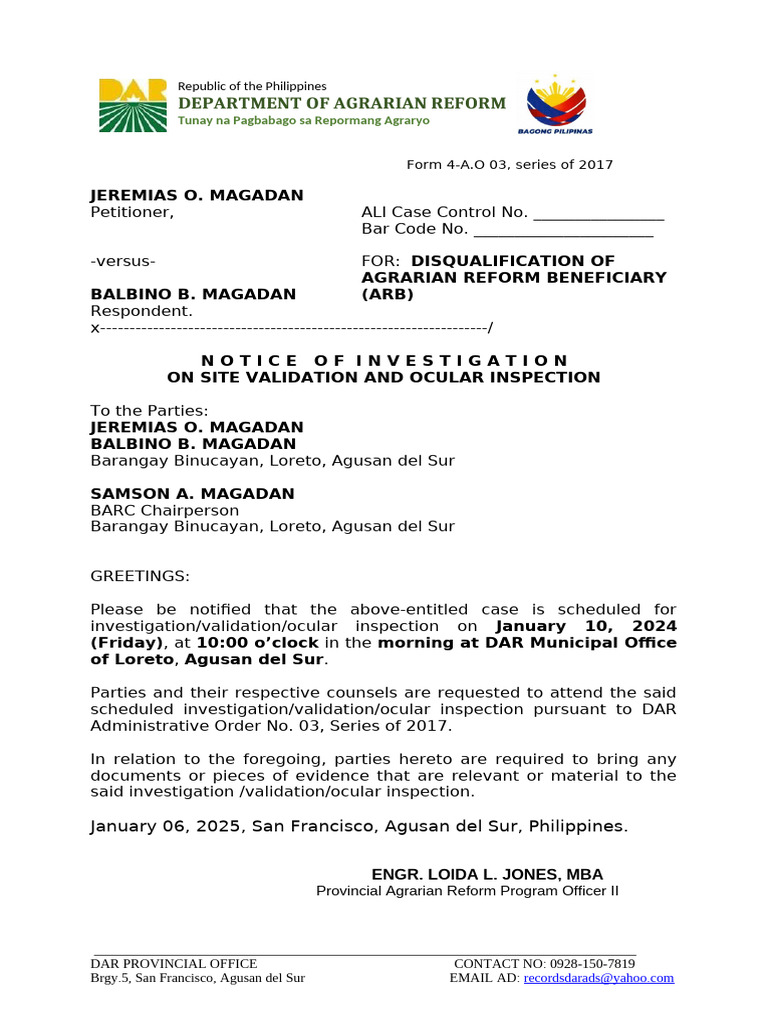 Form 7 Notice of Investigation Onsite Ocular | PDF