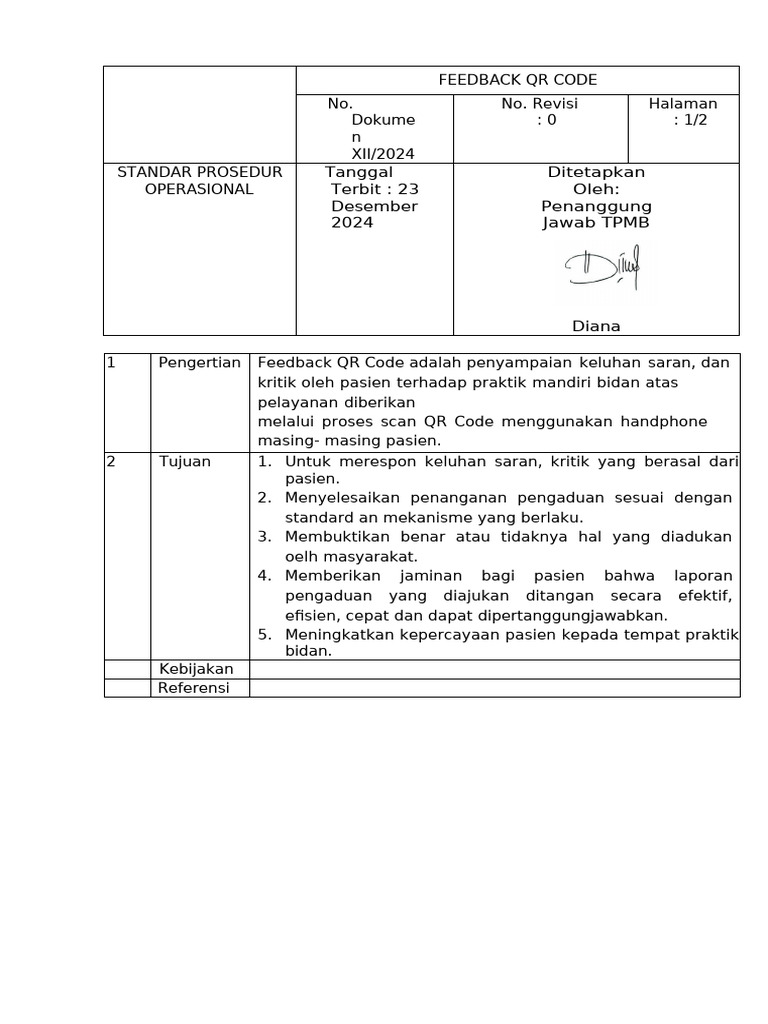 SOP Feedback QR Code Praktik Bidan | PDF