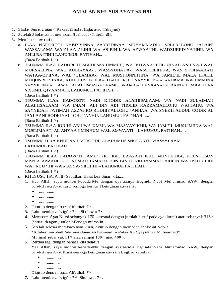 Amalan Khusus Ayat Kursi dalam Sholat | PDF