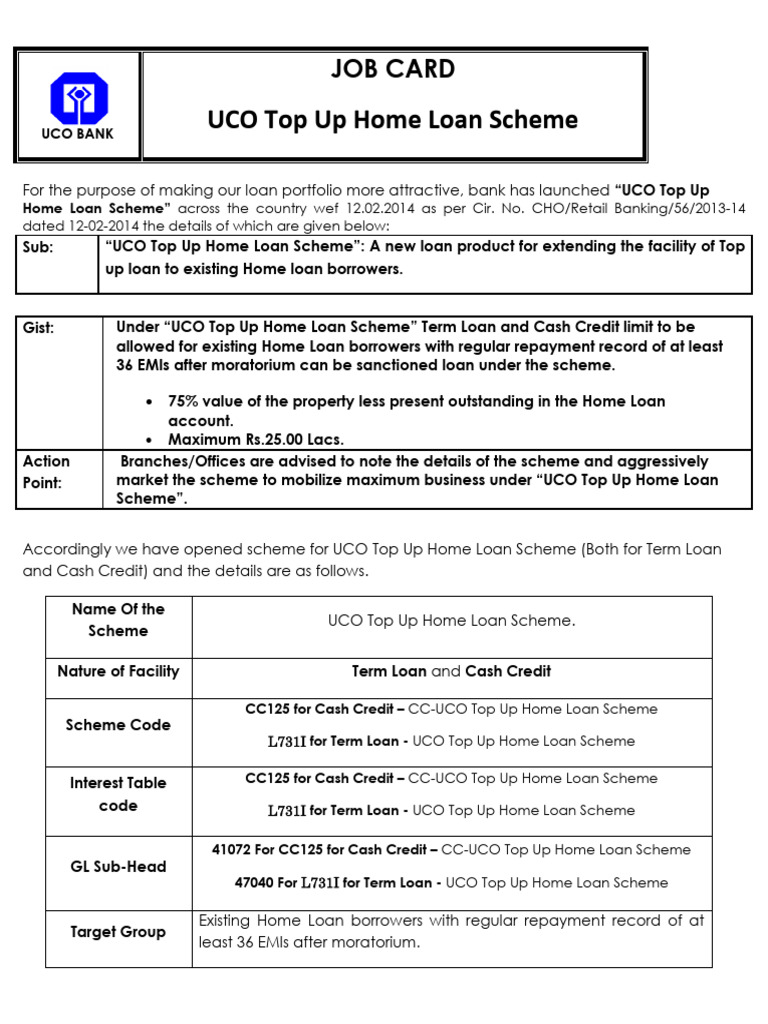 Job Card UCO Top Up Home Loan Scheme | PDF | Loans | Mortgages