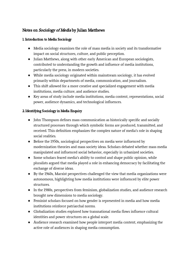Sociology of Media by Julian Matthews | PDF | Sociology | Social Psychology