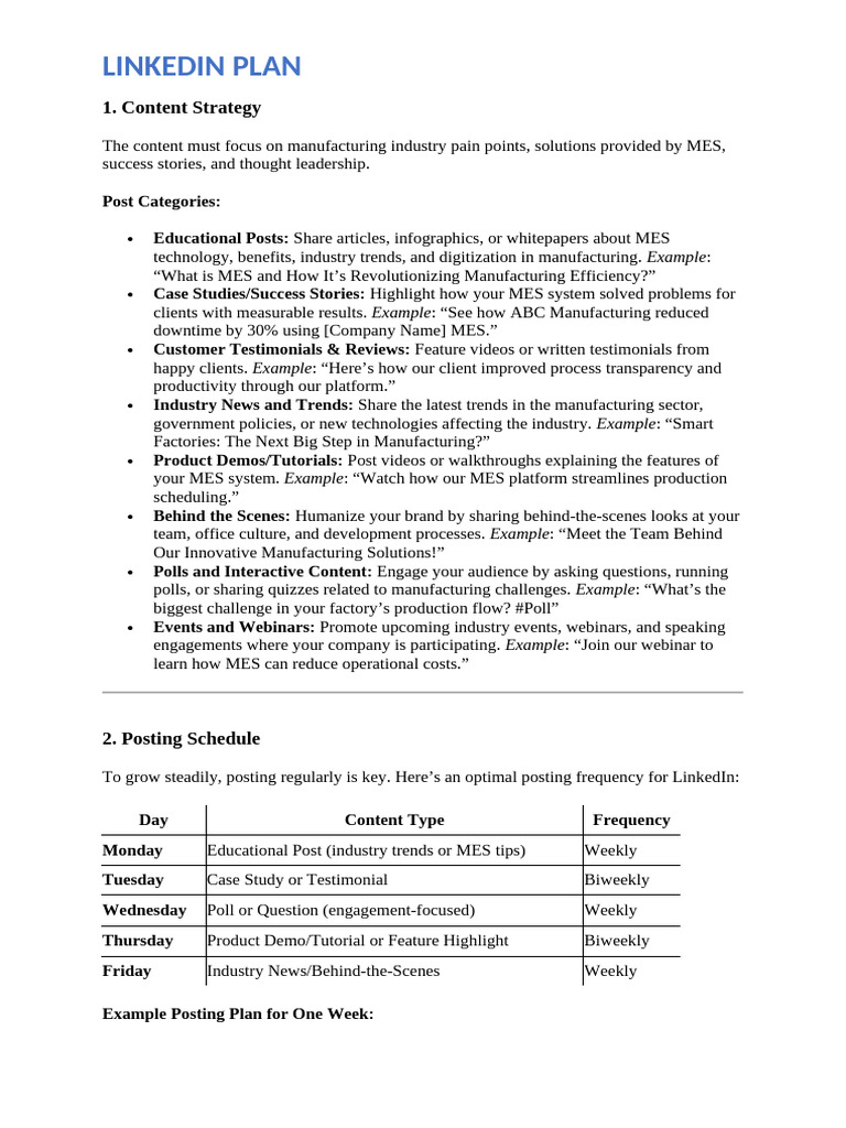Linkedin Plan: 1. Content Strategy | PDF | Linked In | Advertising