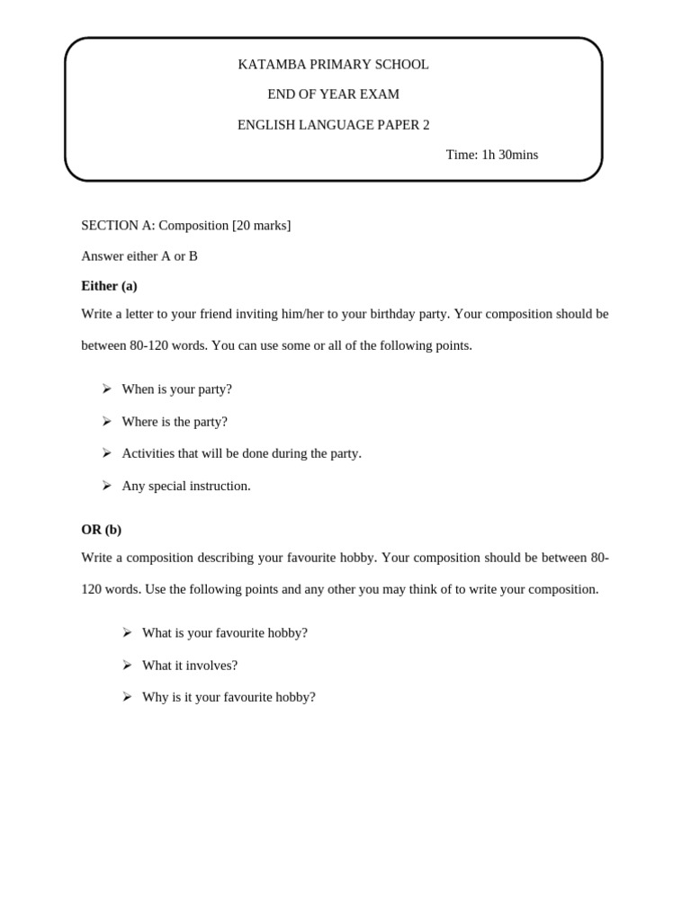 English Grade 6 Paper 2 2024 | PDF