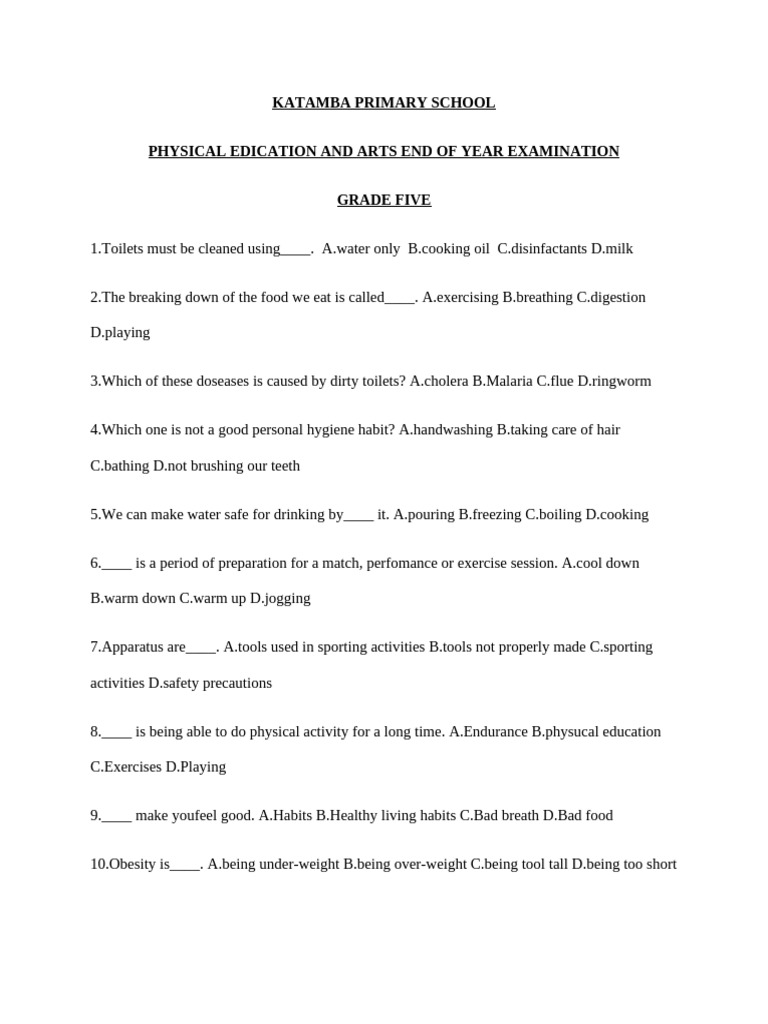 Grade 5 End of Year PE 1 | PDF