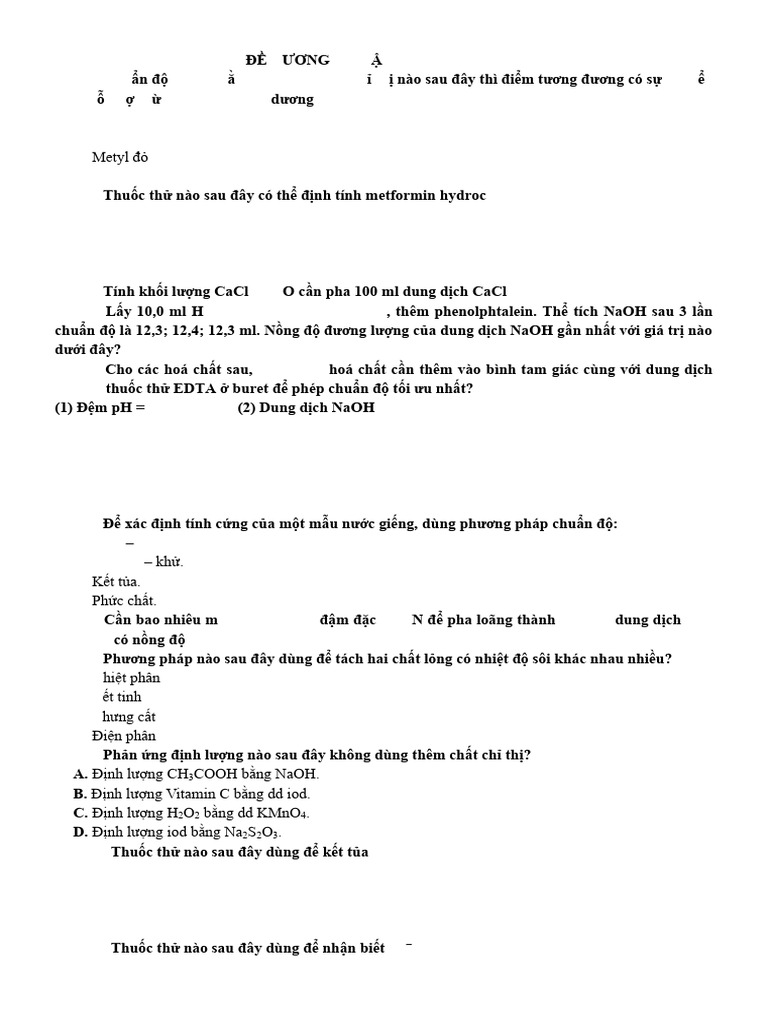 Đề Cương Ôn Hoá Phân Tích - K16 | PDF