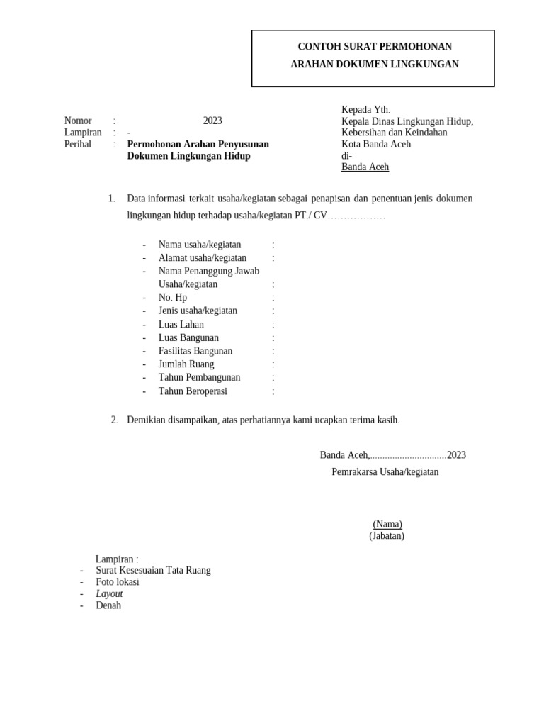 (Contoh) Surat Permohonan Arahan Dokumen | PDF