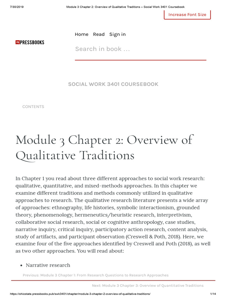 Overview of Qualitative Traditions - Social Work 3401 Coursebook | PDF | Qualitative Research ...