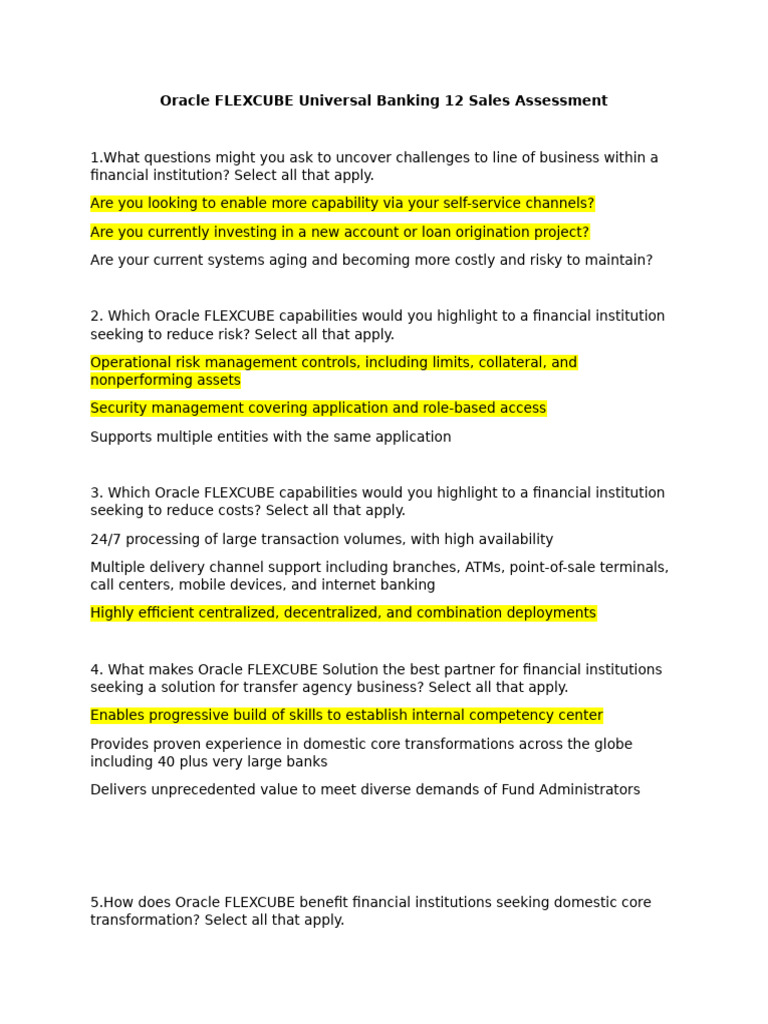 Oracle Flexcube Universal Banking 12 Sales Assessment Pdf Banks Oracle Corporation
