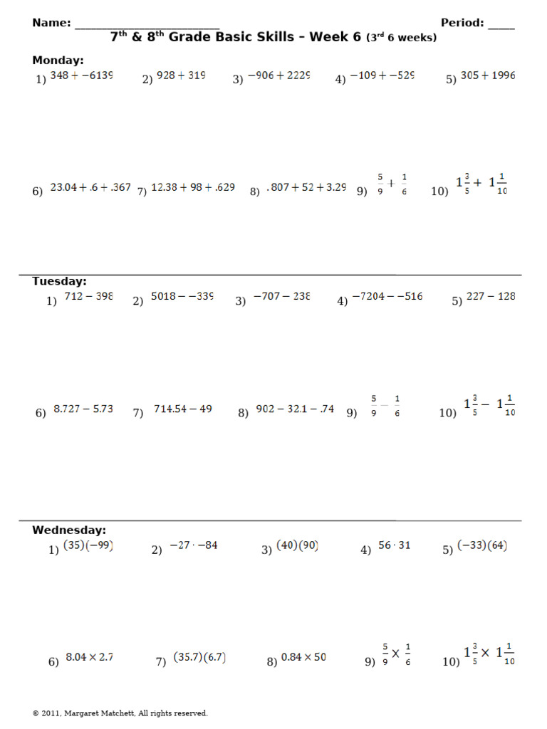 BS 6 Third 6 Weeks - 7th & 8th | PDF | Arithmetic | Numbers