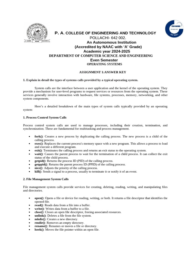 Os Assignment 1 Answer Key | PDF | Process (Computing) | Operating System