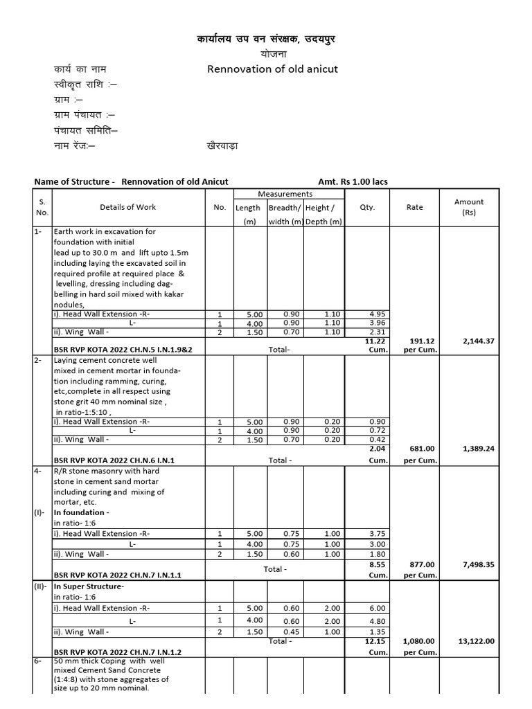 Renovation Costs for Old Anicut | PDF | Mortar (Masonry ...