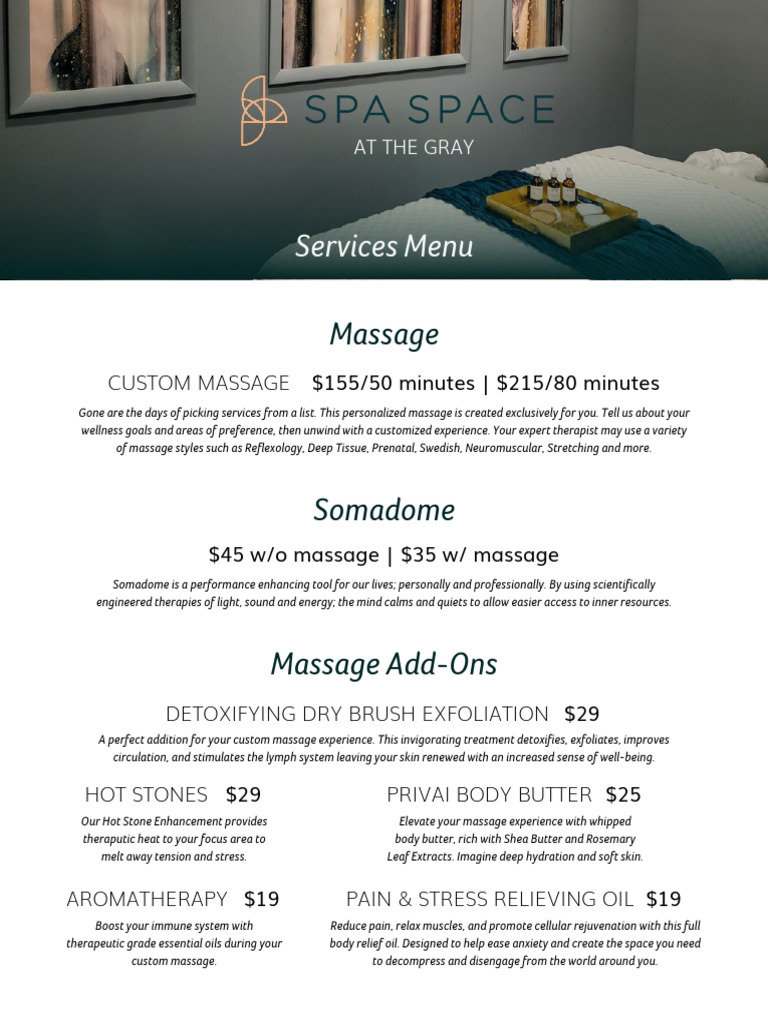 Spa Space Kimpton Gray Menu | PDF