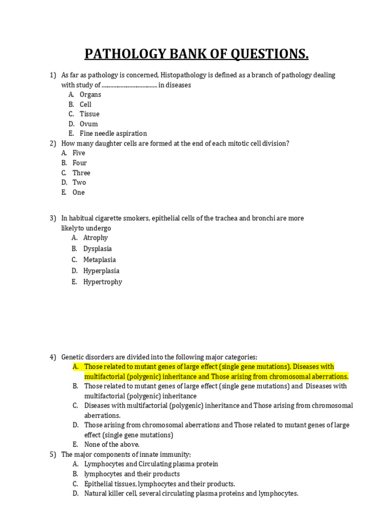 Pathology Bank Questions | PDF | Immune System | Inflammation