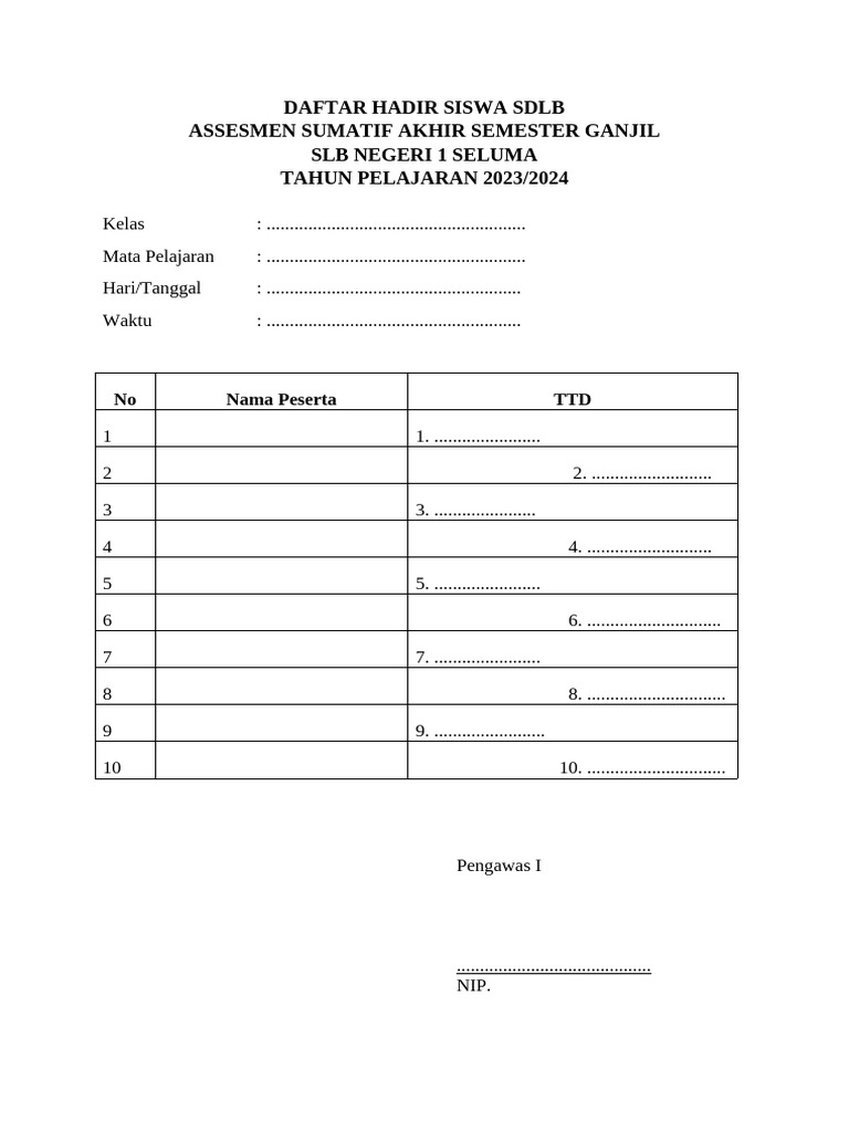 Daftar Hadir Siswa Asas Ganjil | PDF