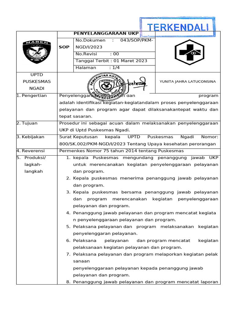 1.2.2. (B) Sop Penyelanggaraan Ukp Terbaru | PDF